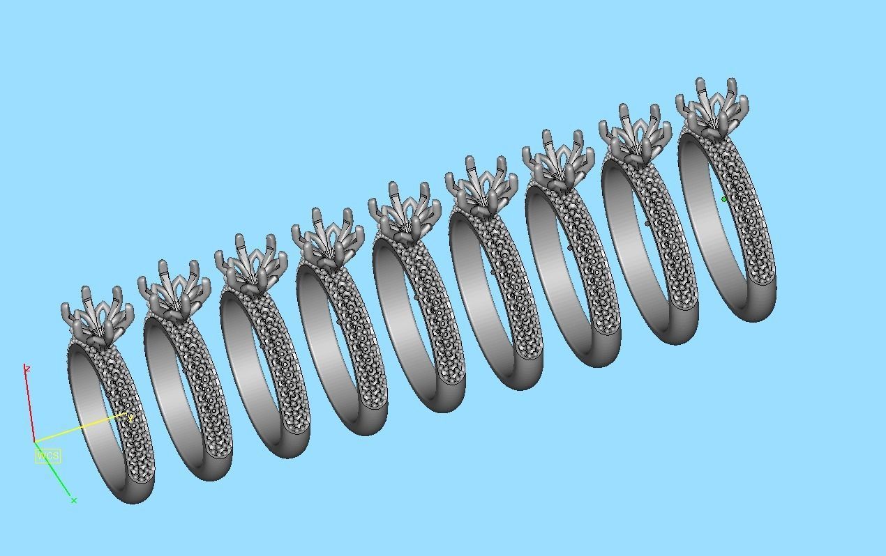 Gianna Engagement 3-Row Diamond Ring 1ct stone 3dprint model 3D model ...