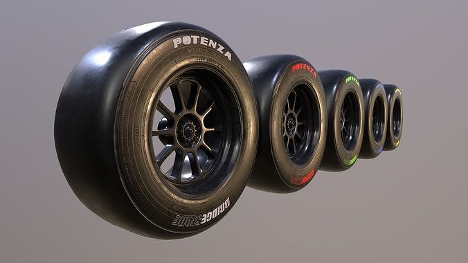 3D model F1 wheels potenza bridgestone game ready VR / AR / low-poly ...
