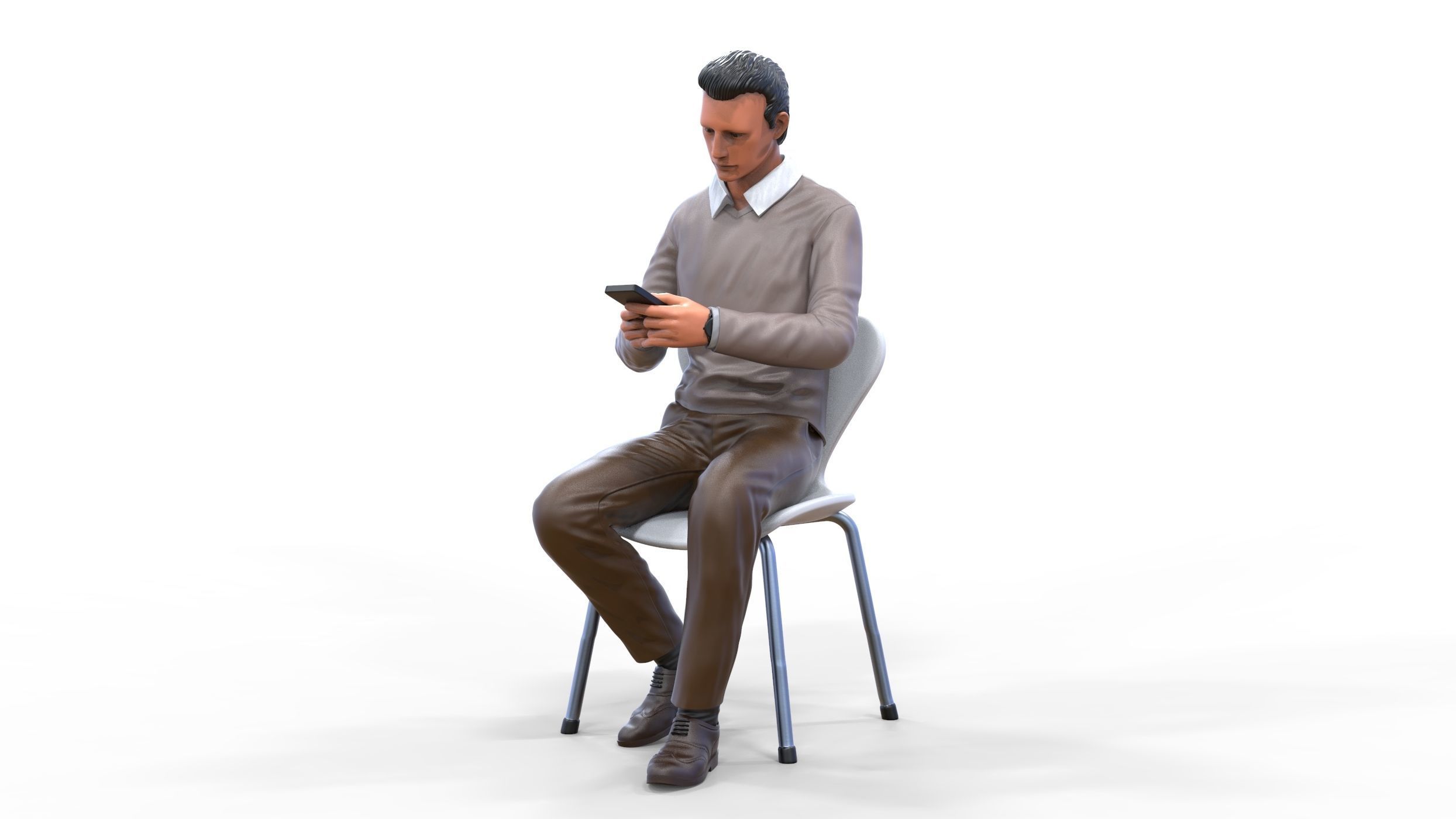 A Man sitting on a chair with smartphone 3D model 3D printable | CGTrader