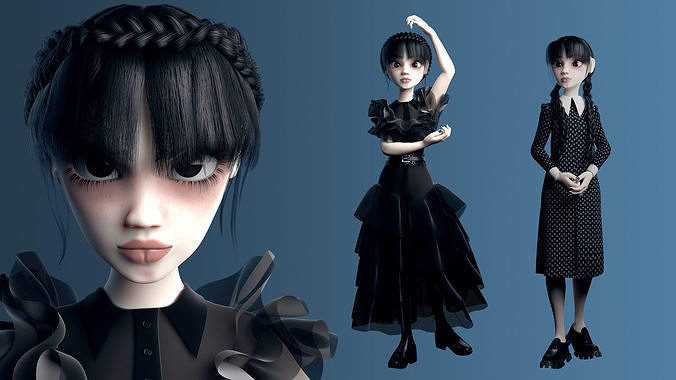 3D model Wednesday Addams LowPoly Pack of Two Rigged 3D Models VR / AR ...