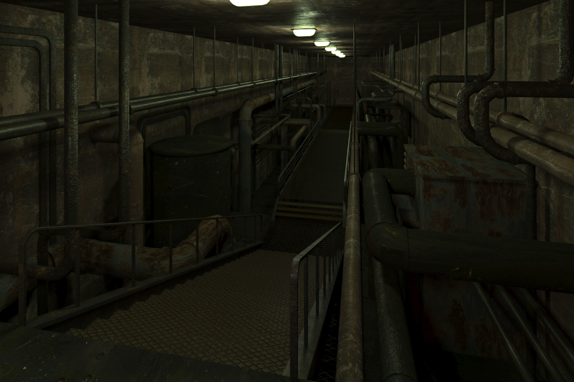 3D model lowpoly rusty plumbing basement with pipes VR / AR / low-poly ...