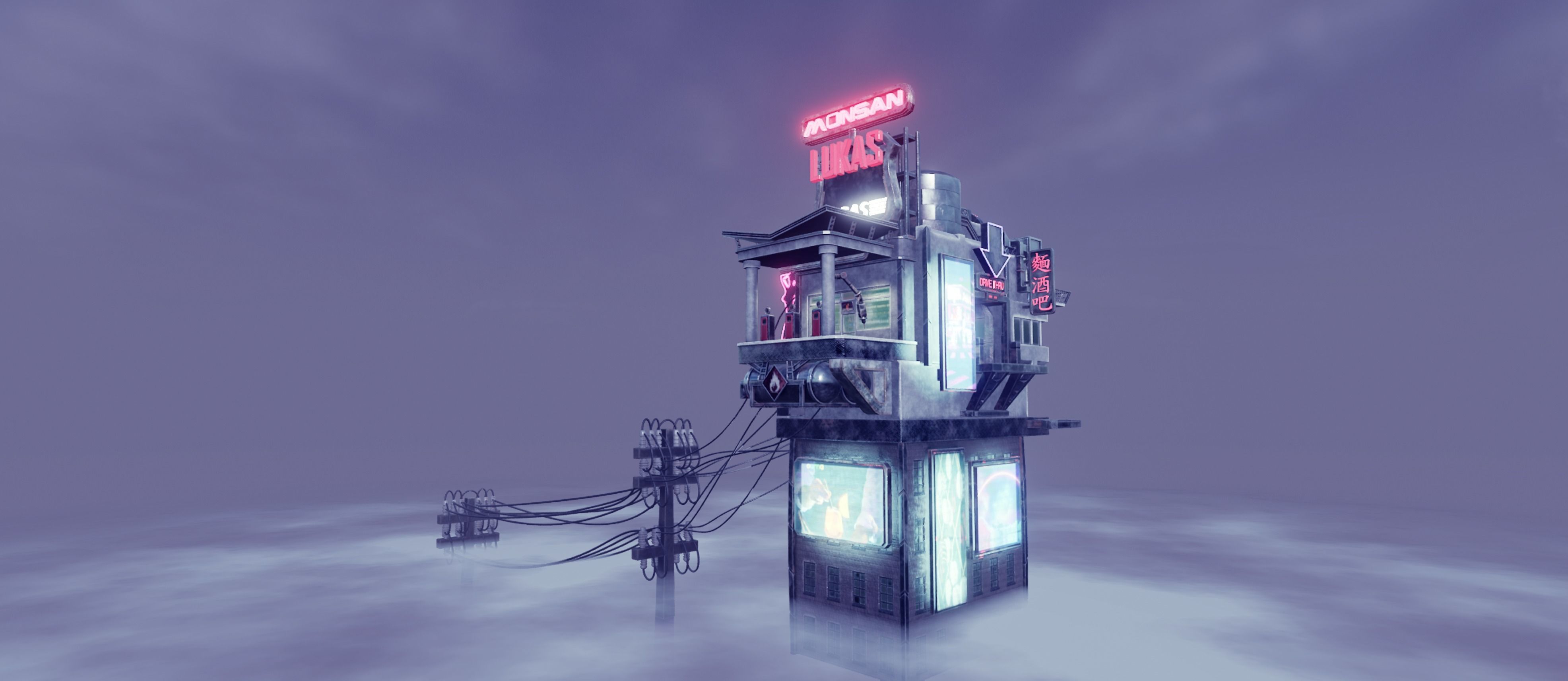 Cyberpunk Stylized Gas Station Blender 3 to UE55 3D Building 3D model ...