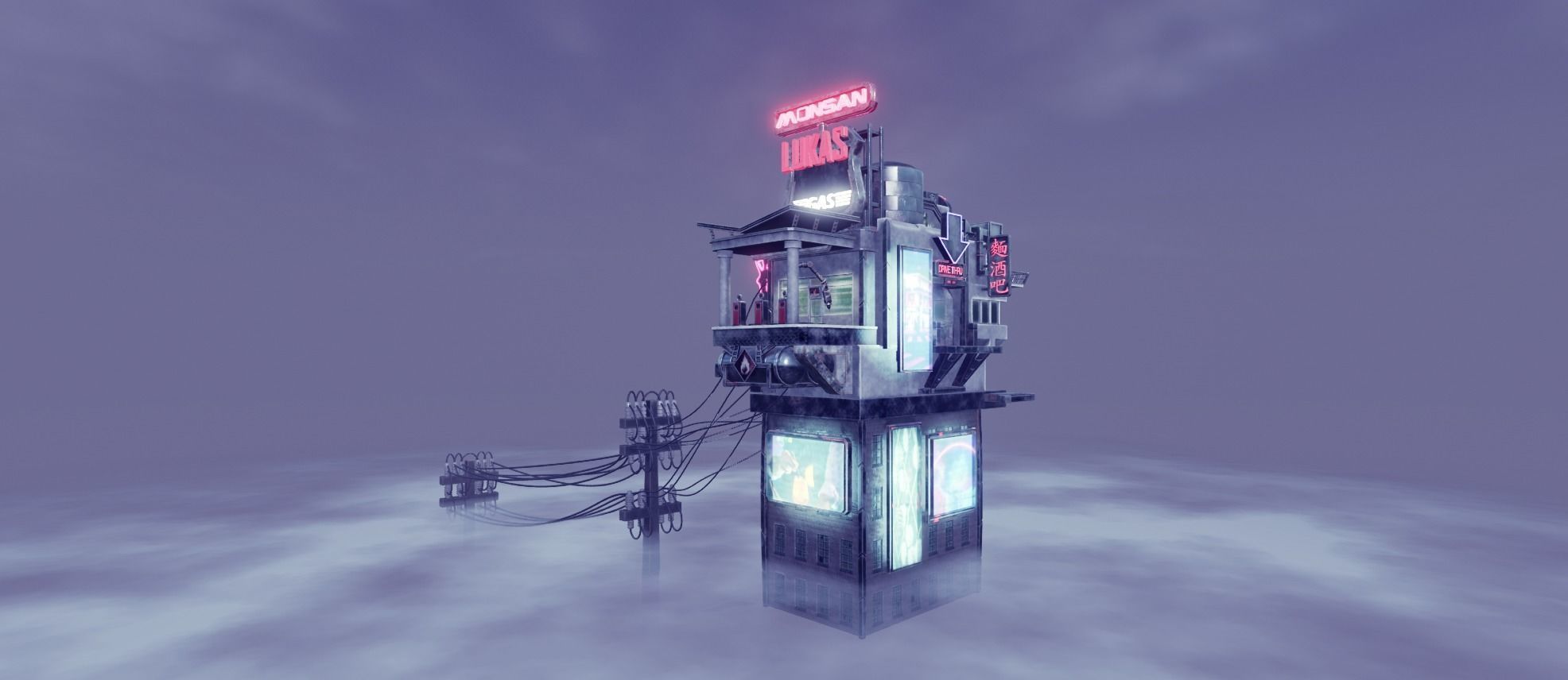 Cyberpunk Stylized Gas Station Blender 3 to UE55 3D Building 3D model ...