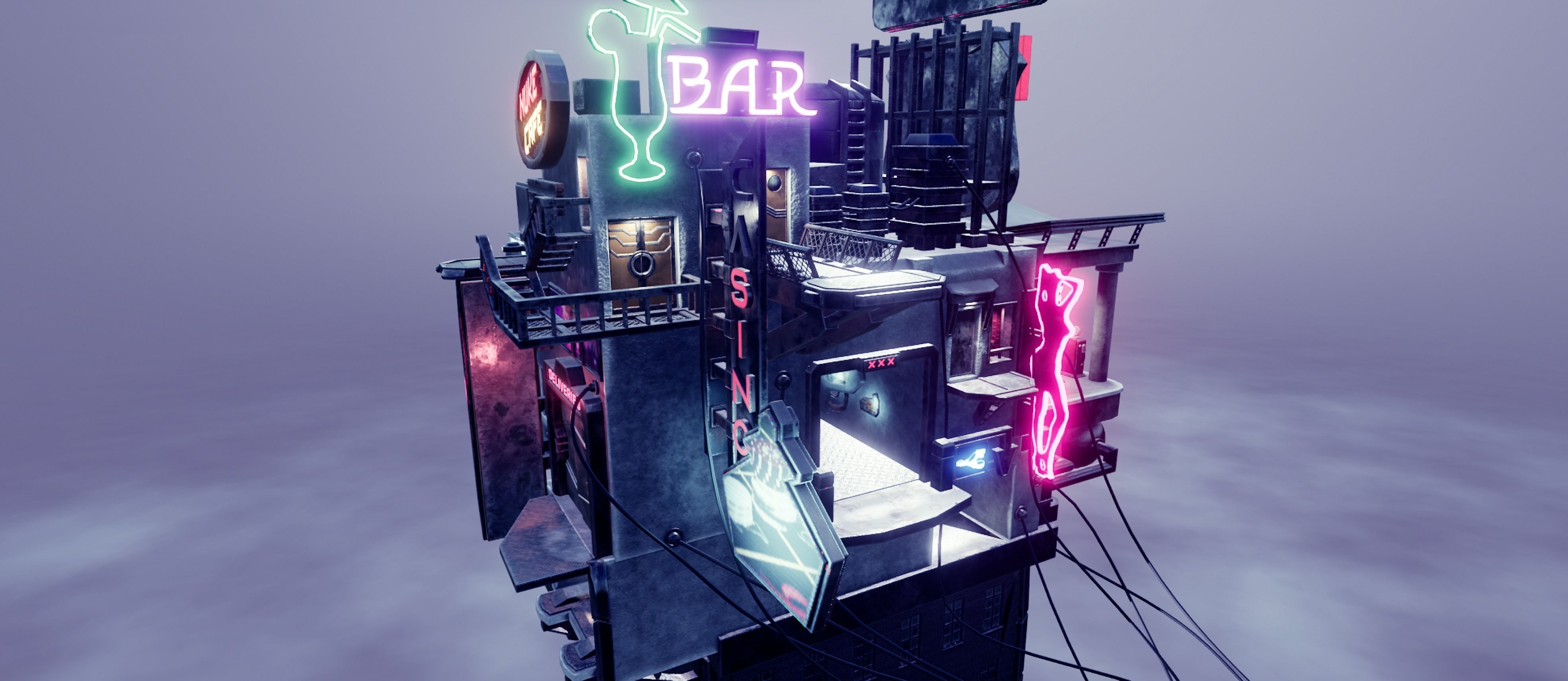 Cyberpunk Stylized Gas Station Blender 3 to UE55 3D Building 3D model ...