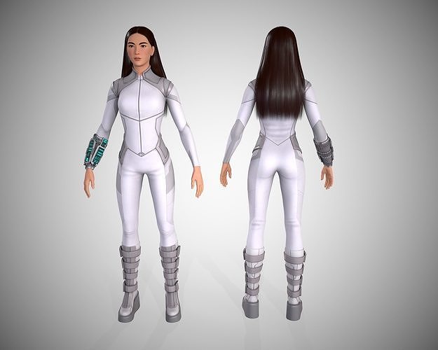 3D model Scifi character for spaceship crew member girl VR / AR / low ...