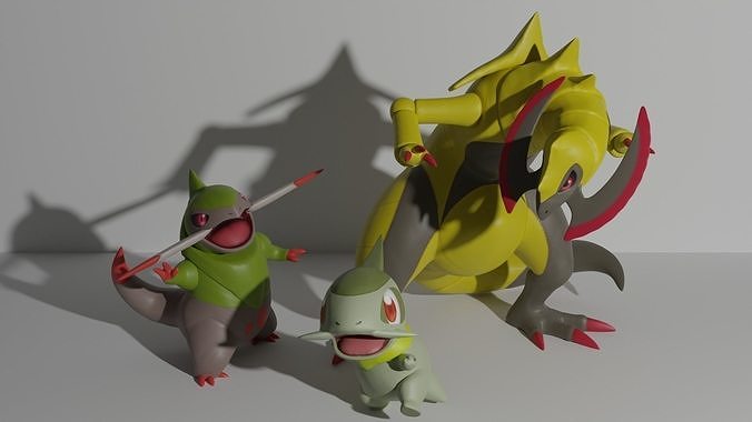 Axew Fraxure and Haxorus 3D print model 3D model 3D printable | CGTrader