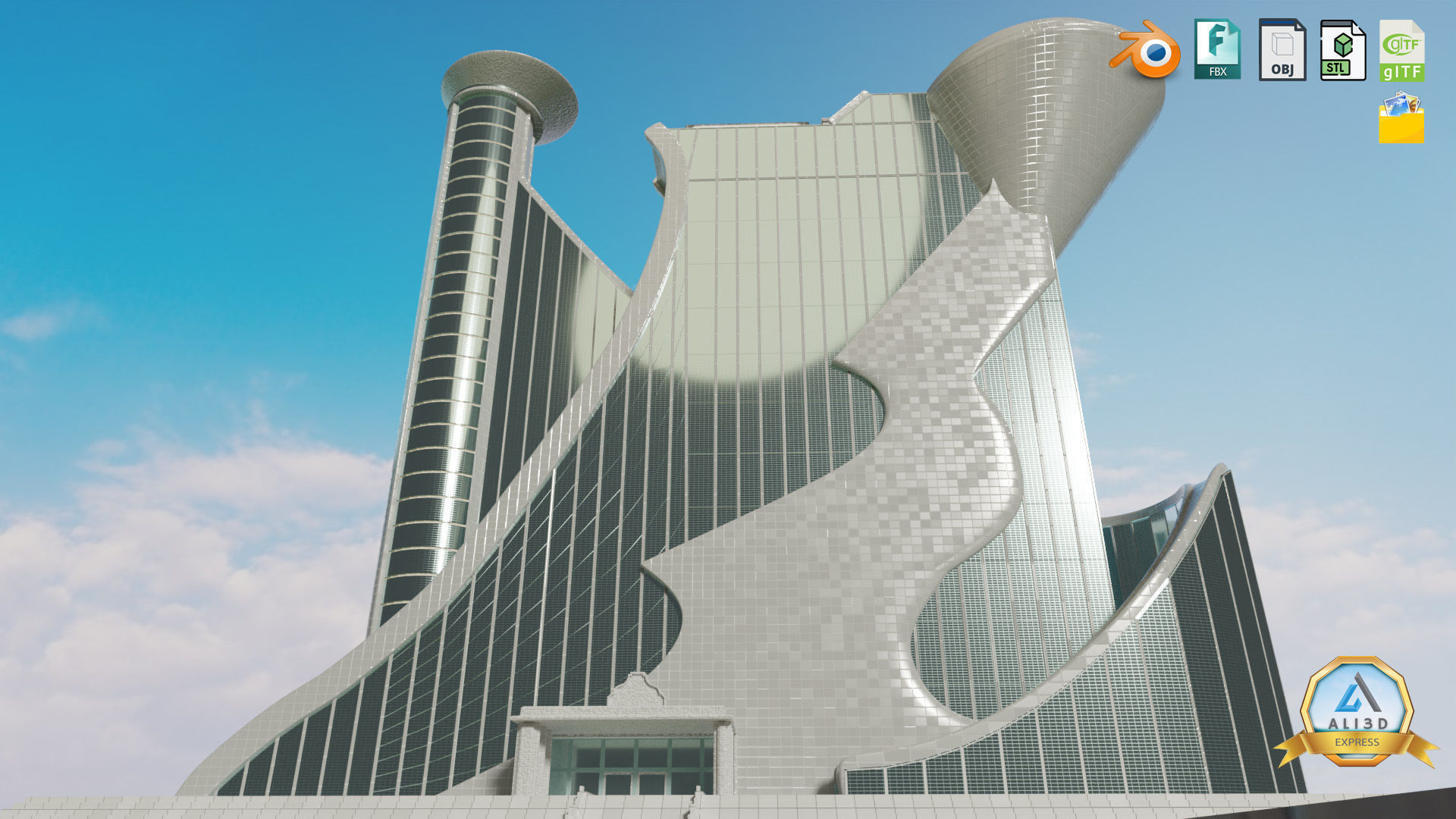 Stylized Dynamic Twin Tower Futuristic Building 3D model | CGTrader