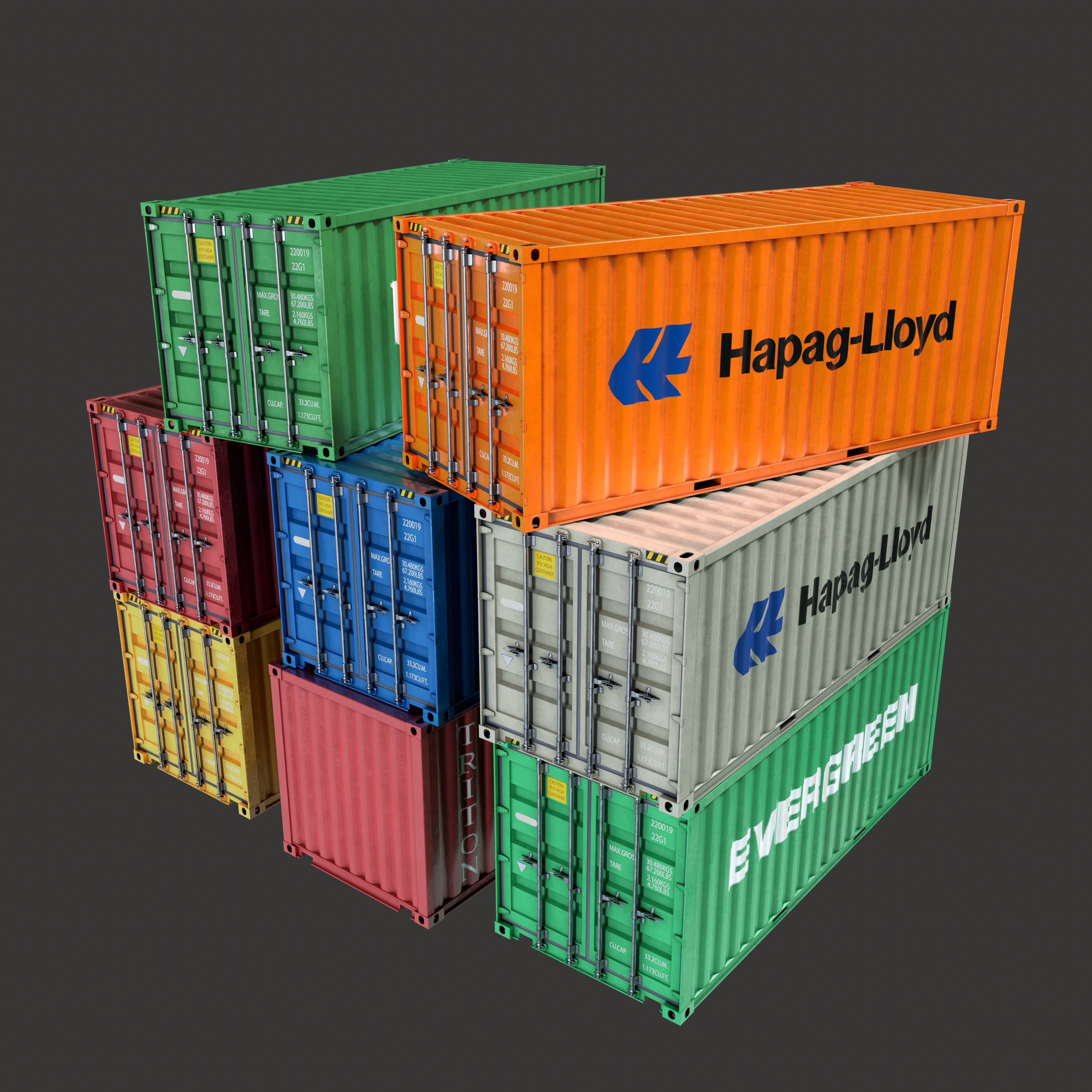 3D model 20Ft Containers Low-poly 3d model VR / AR / low-poly | CGTrader