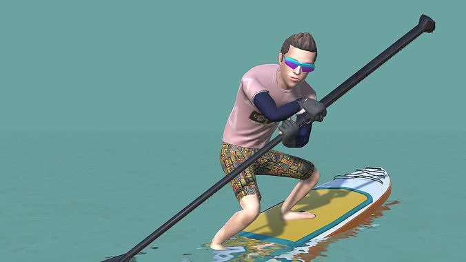 SUP Surfing Actions 3D model animated rigged | CGTrader