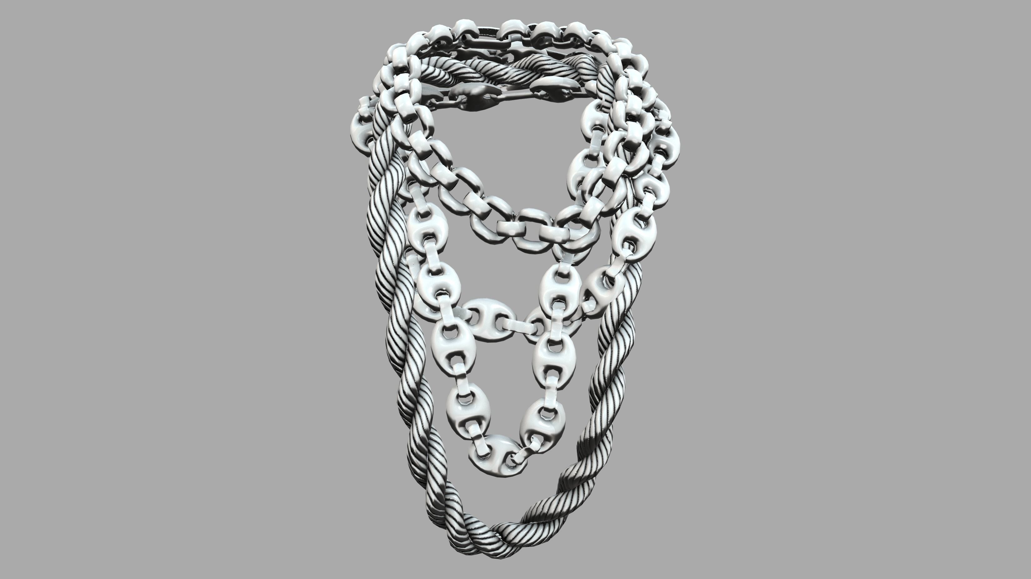 3D model Oversize Metal Chains Multi-Row Huge Rapper Necklace VR / AR ...