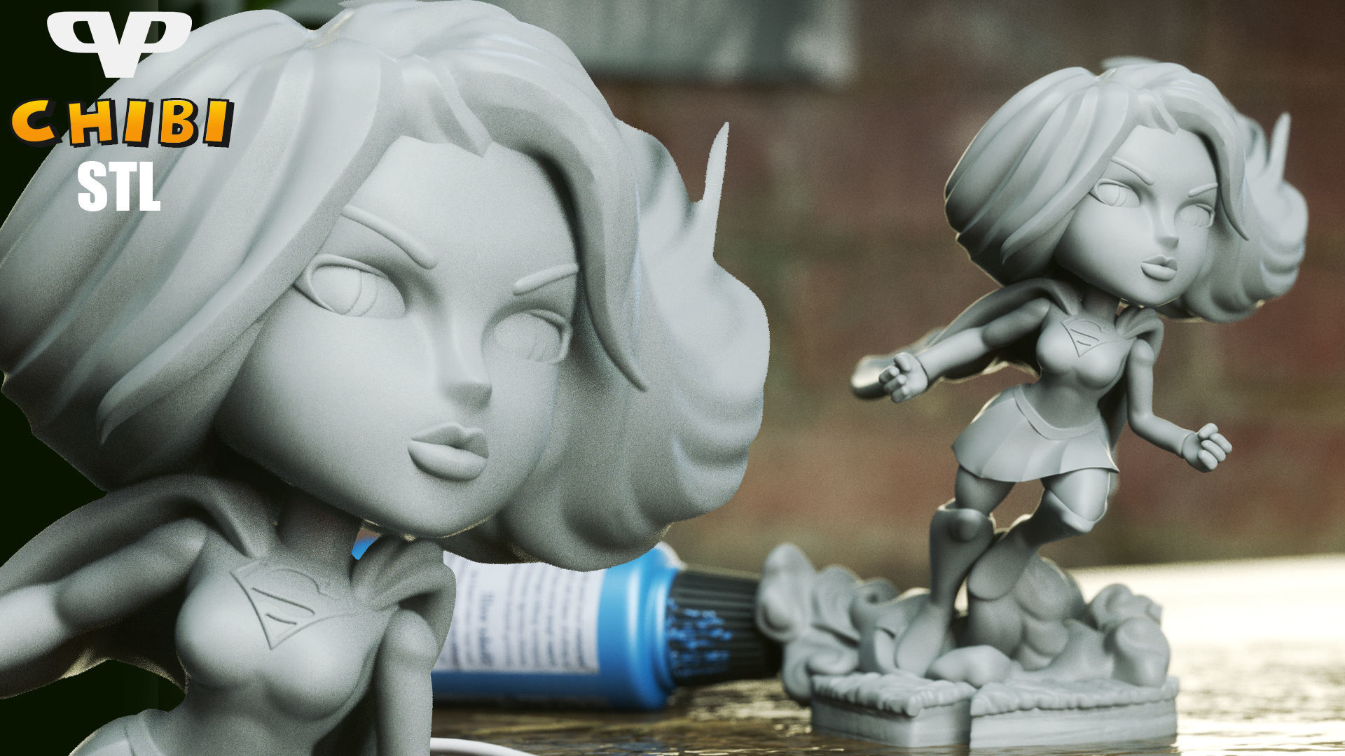 Supergirl Chibi STL for 3D Printing ChibiSTL 3DXM 3D model 3D printable ...