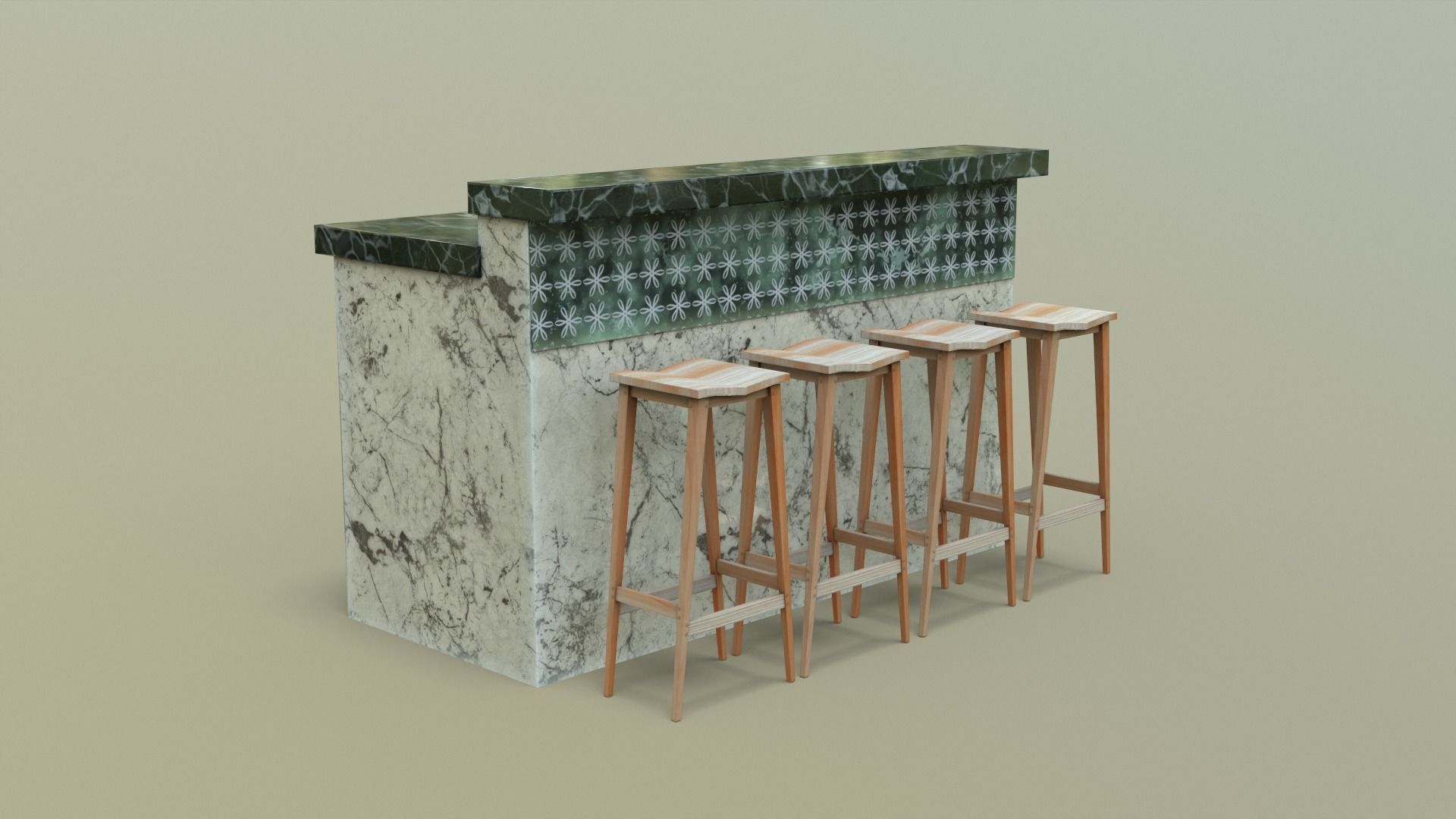 3D model Kitchen Counter with Stool VR / AR / low-poly | CGTrader
