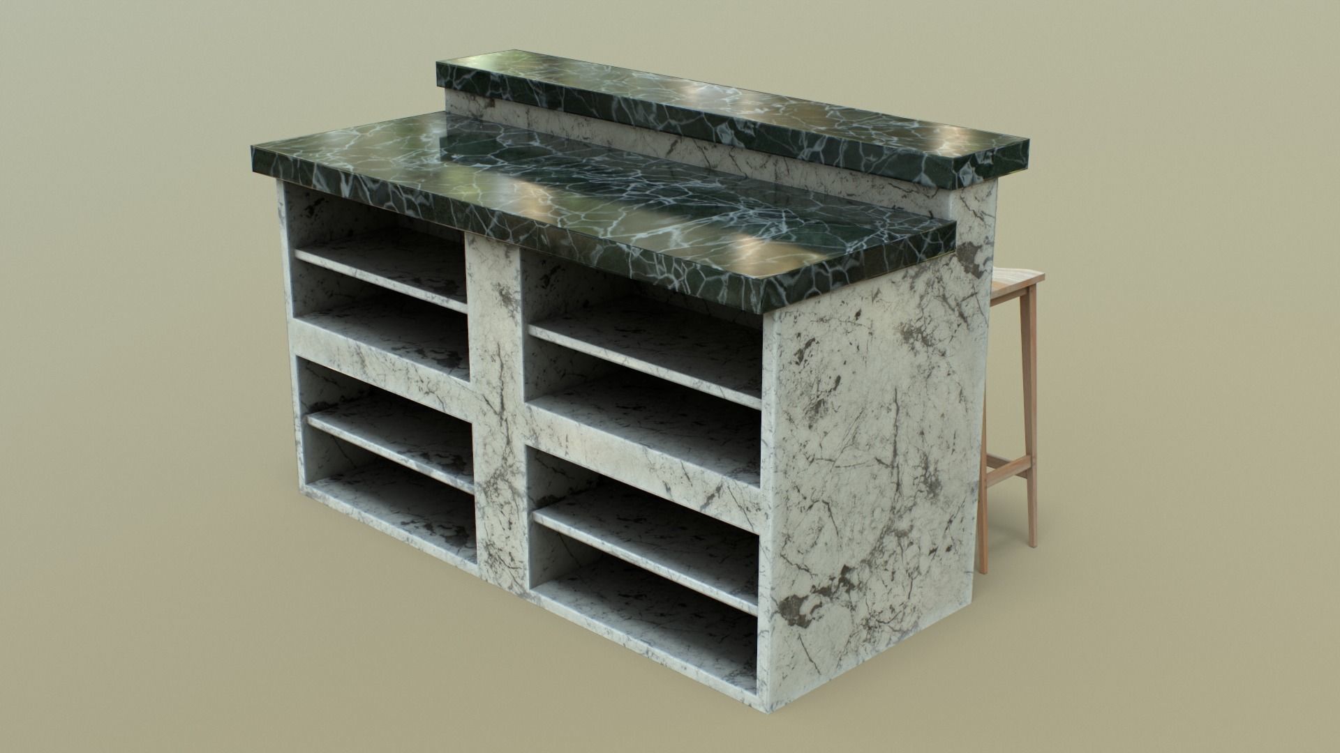 3D model Kitchen Counter with Stool VR / AR / low-poly | CGTrader