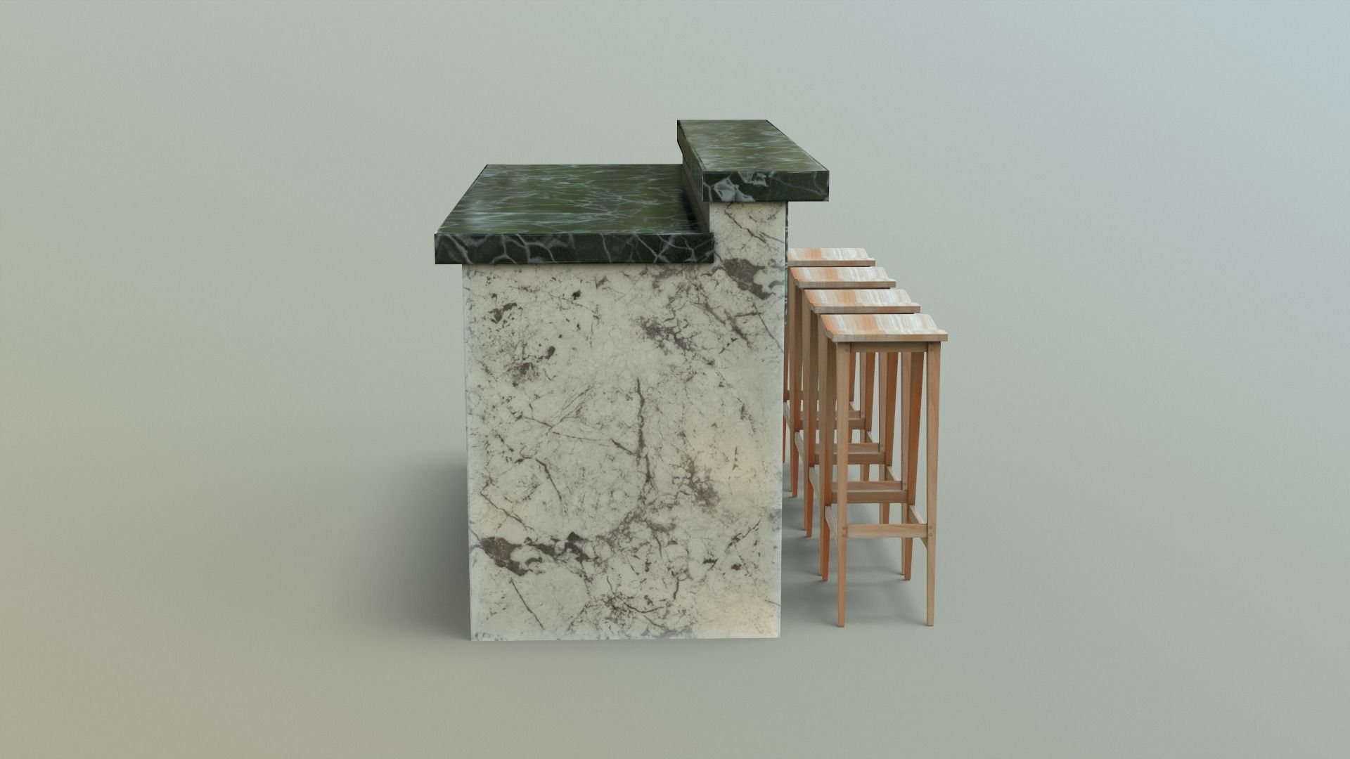 3D model Kitchen Counter with Stool VR / AR / low-poly | CGTrader
