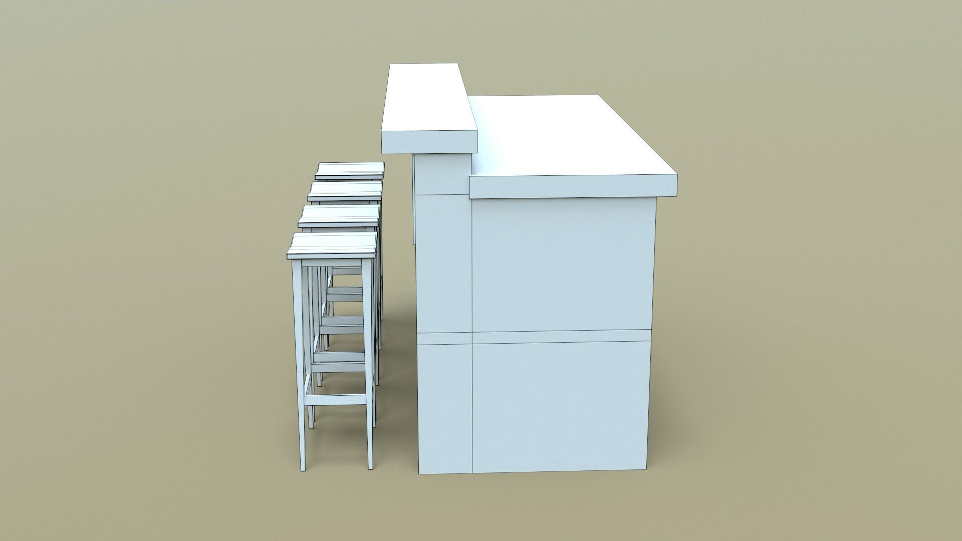 3D model Kitchen Counter with Stool VR / AR / low-poly | CGTrader