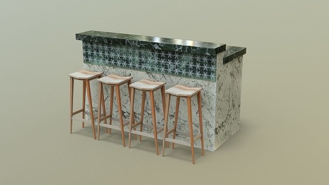 3D model Kitchen Counter with Stool VR / AR / low-poly | CGTrader