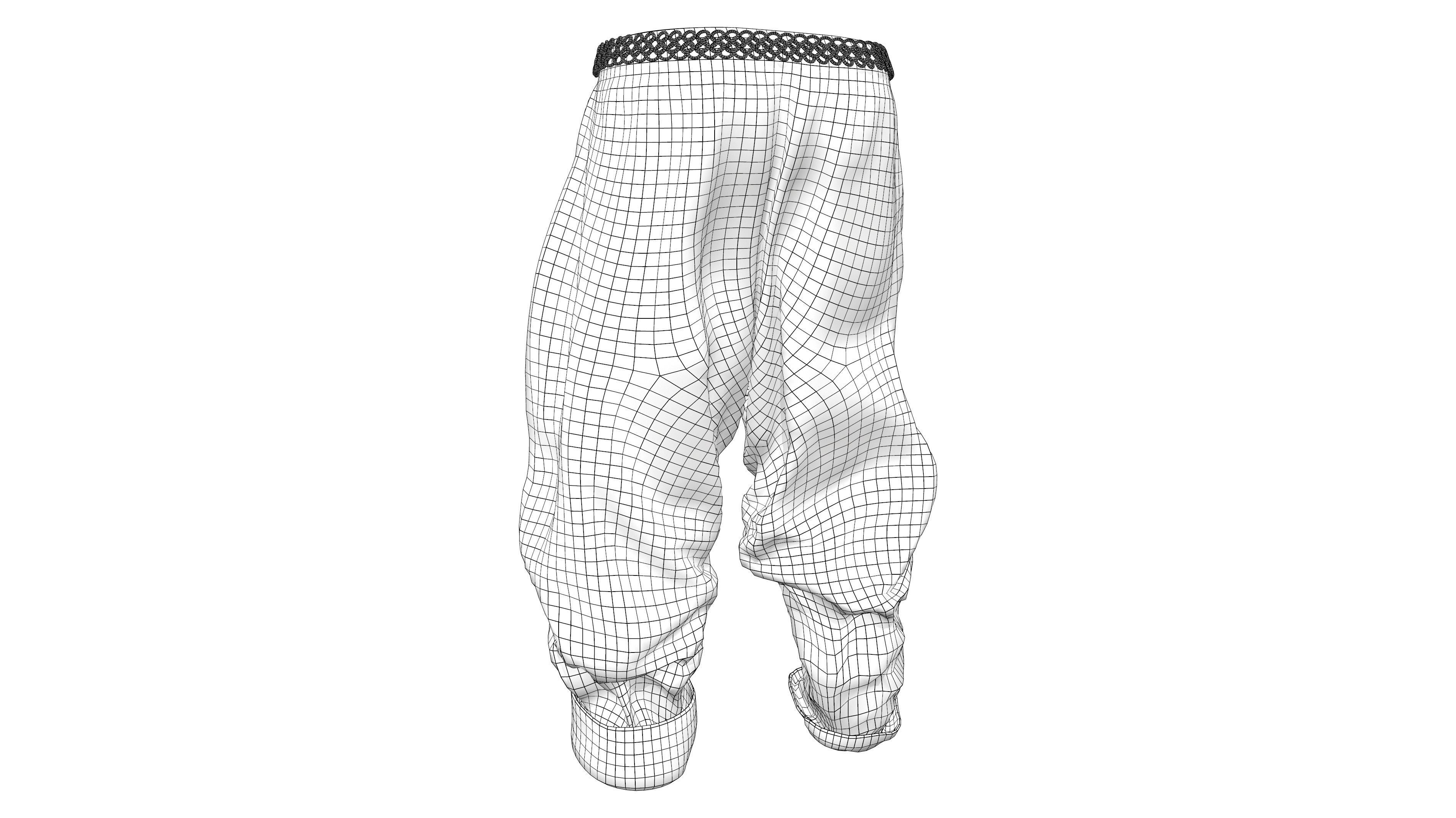 3D model Oversize Rolled Legs Rapper Pants With Metal Chains Belt VR ...