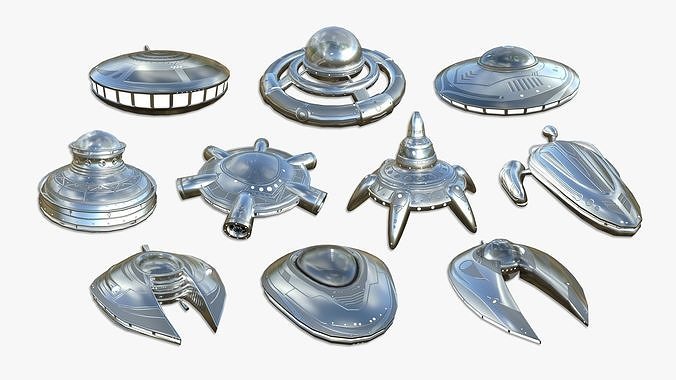 10 Alien Spaceships UFO Collection B Aluminum - Spacecraft VR / AR ...