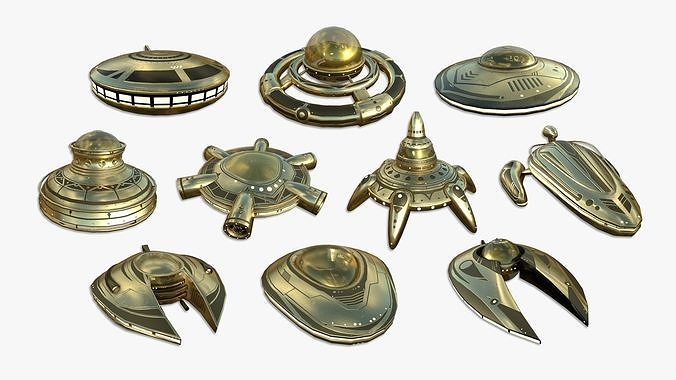 10 Alien Spaceships UFO Collection G Gold - Spacecraft Design VR / AR ...