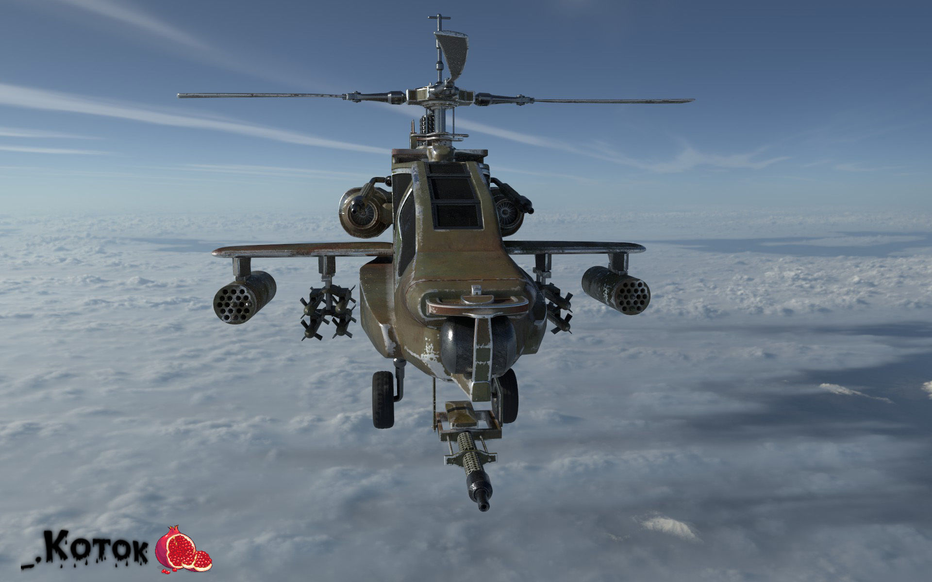 Apache military helicopter flying in sky free VR / AR / low-poly 3D ...