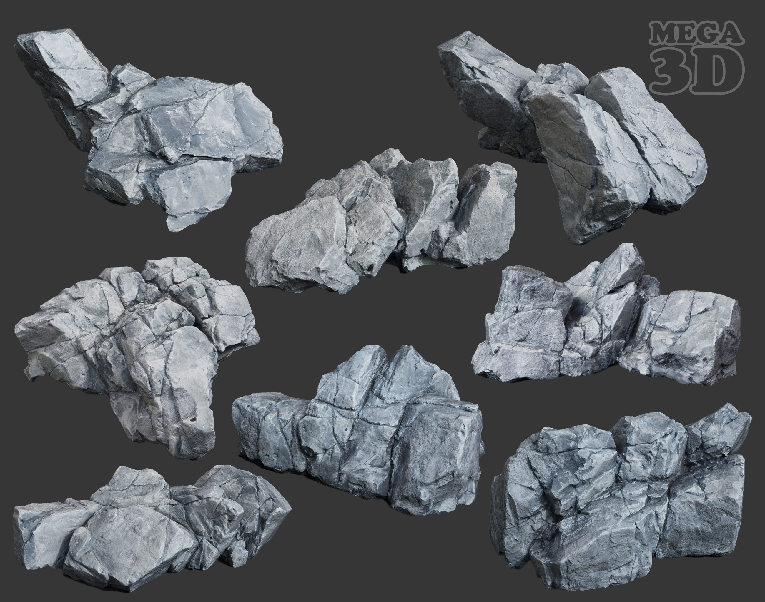 3D model Low Poly Base Gray Rock 230209 - Ultra HD 16K Texture VR / AR ...