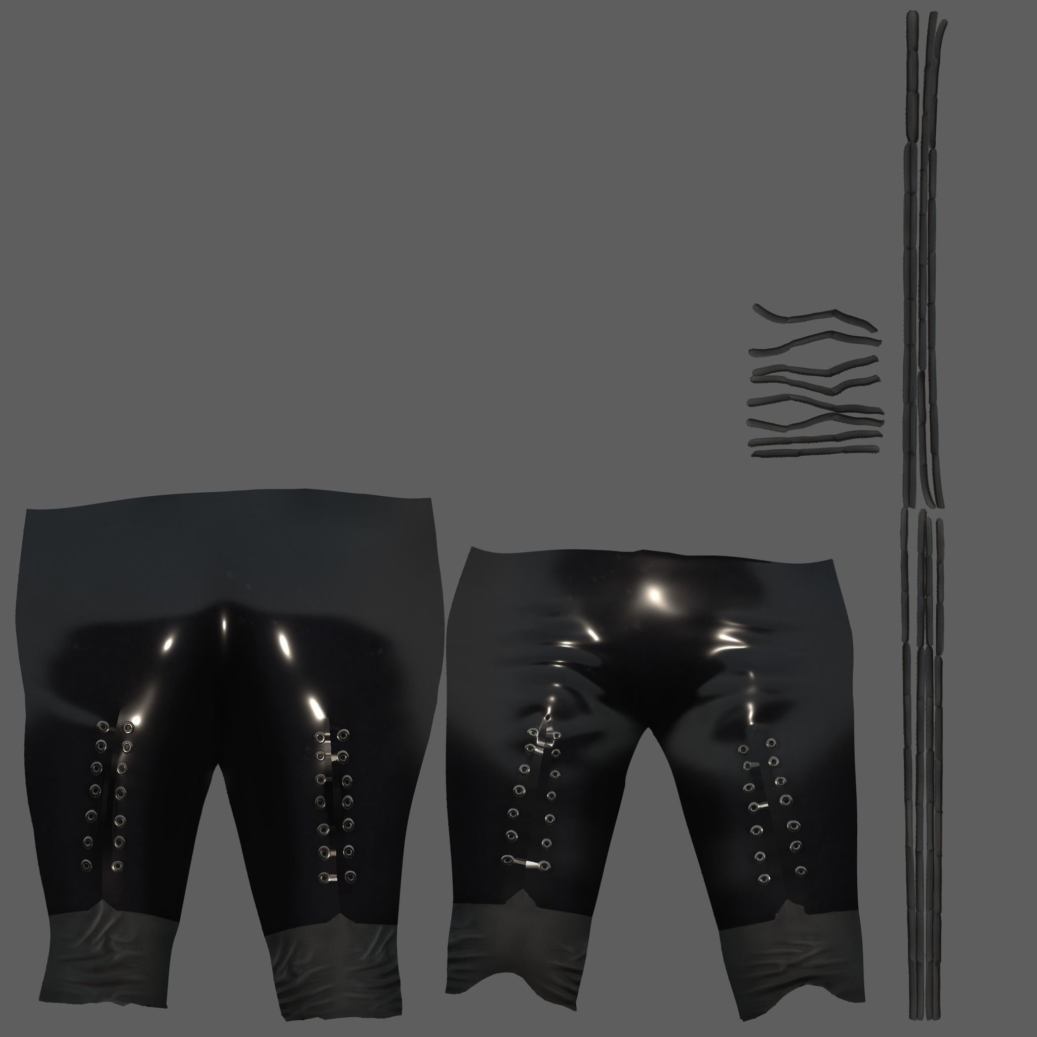 3D model Short Leg Shiney Leather Lace Up Pants VR / AR / low-poly ...