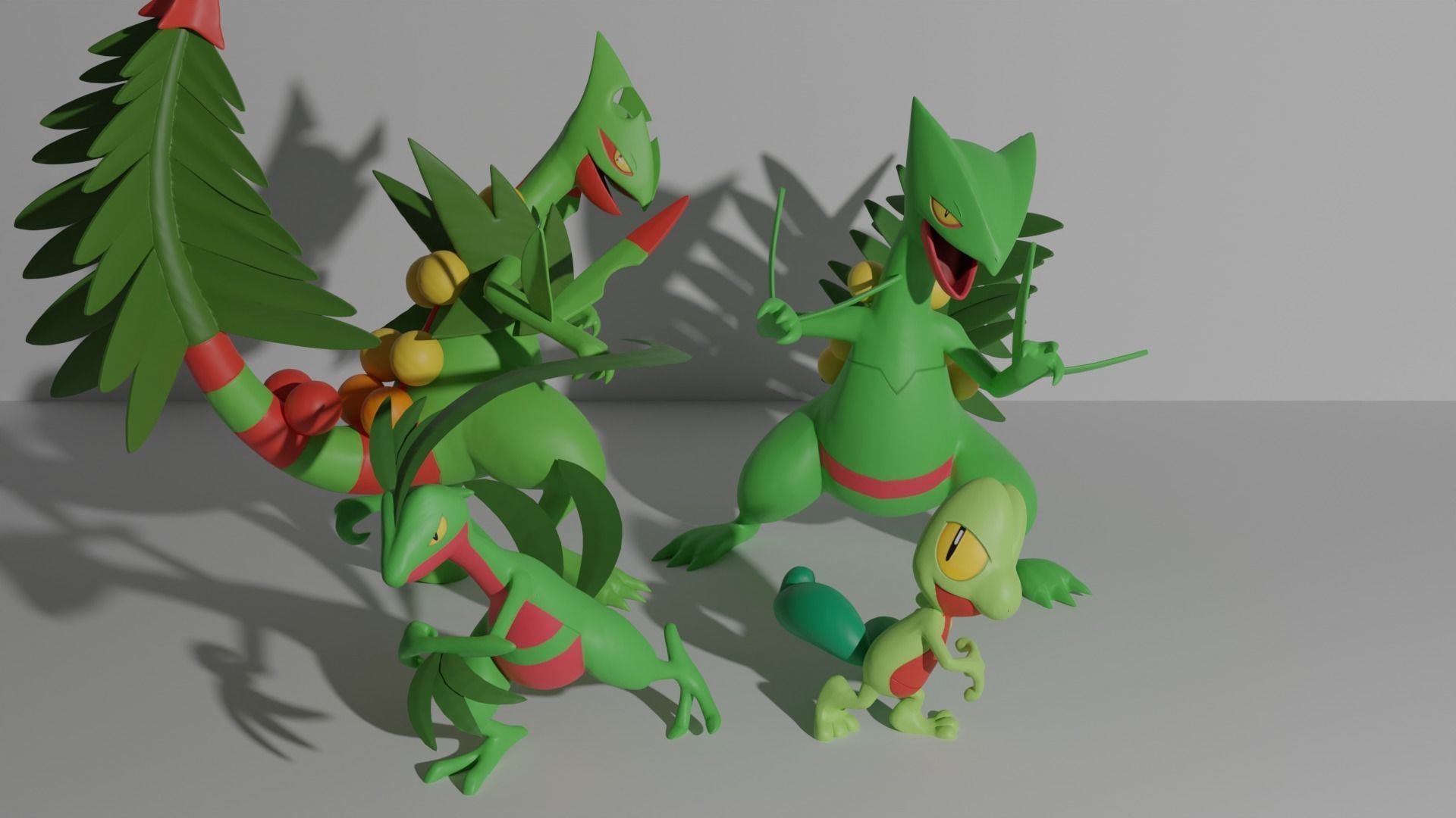 Treecko Grovyle Sceptile and Mega 3D print model 3D model 3D printable ...