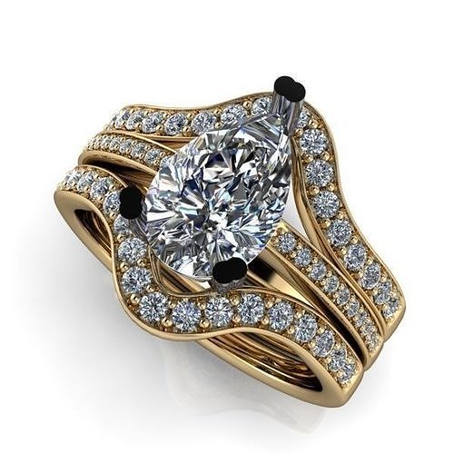 Pear Shaped Bridal set Wedding band ring 3D model 3D printable | CGTrader