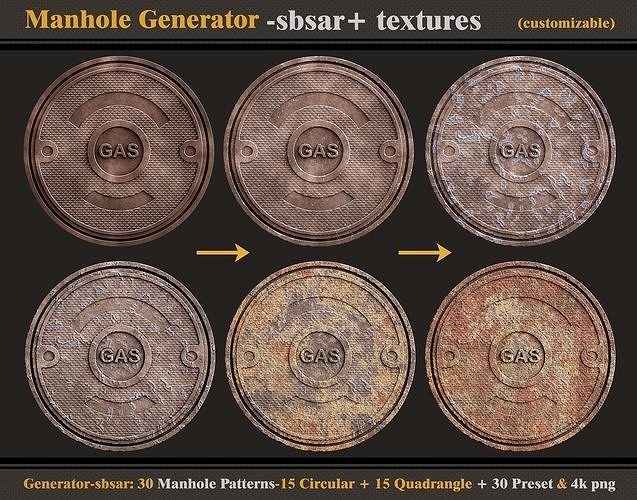 Manhole Generator SBSAR and 30 Preset and Textures Texture | CGTrader
