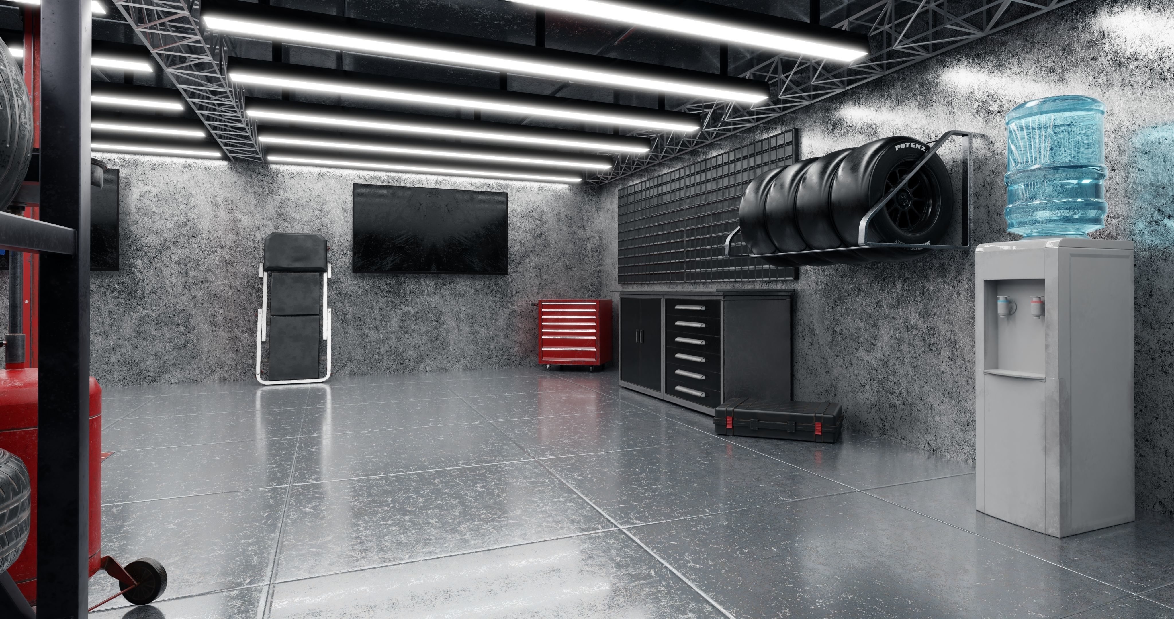 3D model Pitlane garage Workshop warehouse gameready kit scene for ...