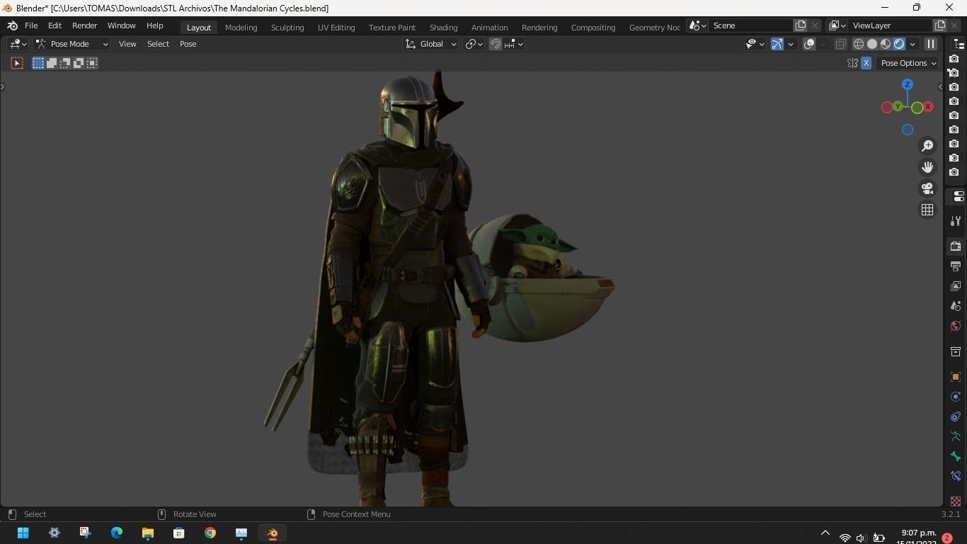 The Mandalorian Beskar And Old Armor With Grogu 3d Model Animated Rigged Cgtrader