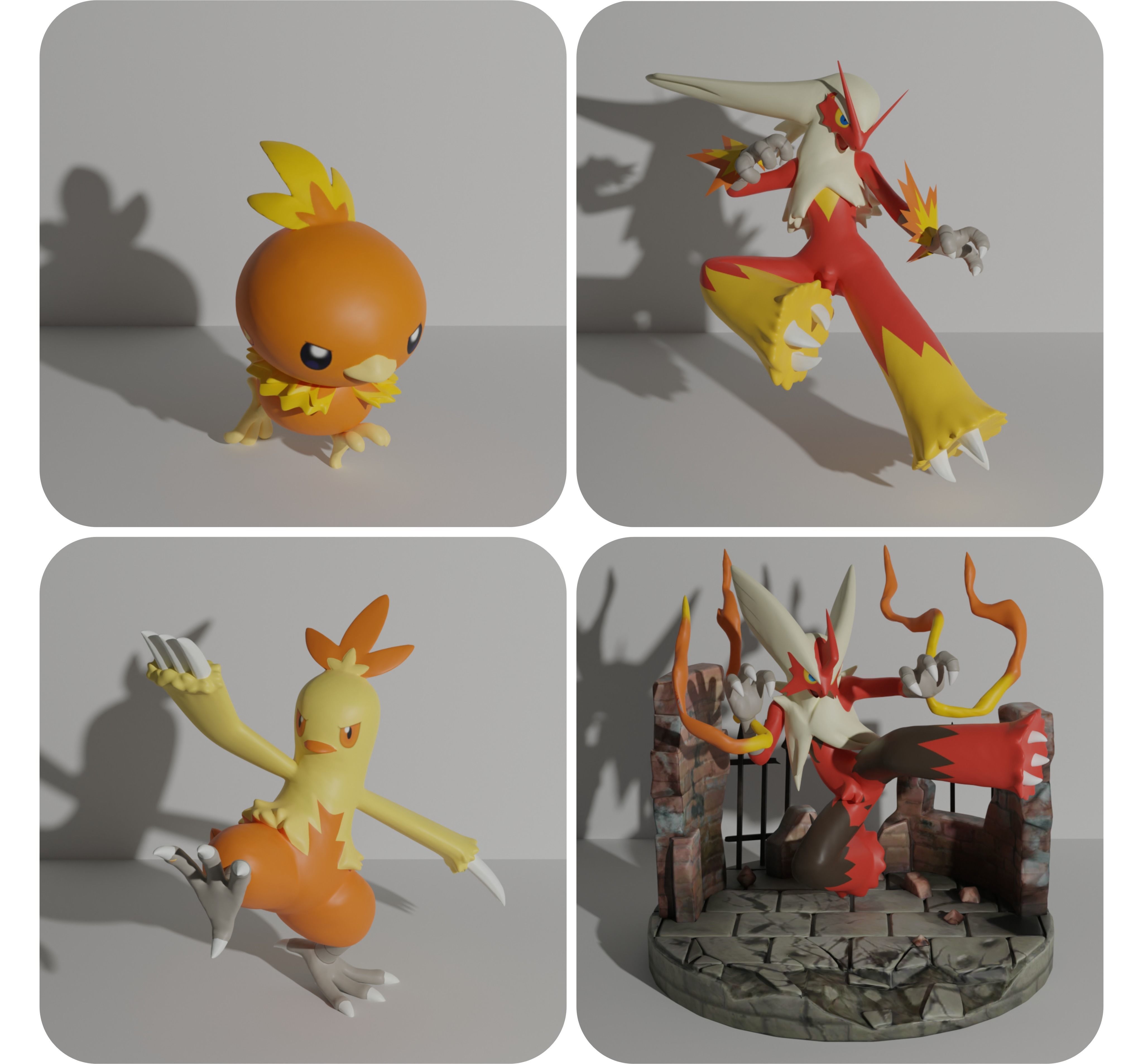 Torchic Combusken Blaziken and mega Blaziken 3D print model 3D model 3D ...