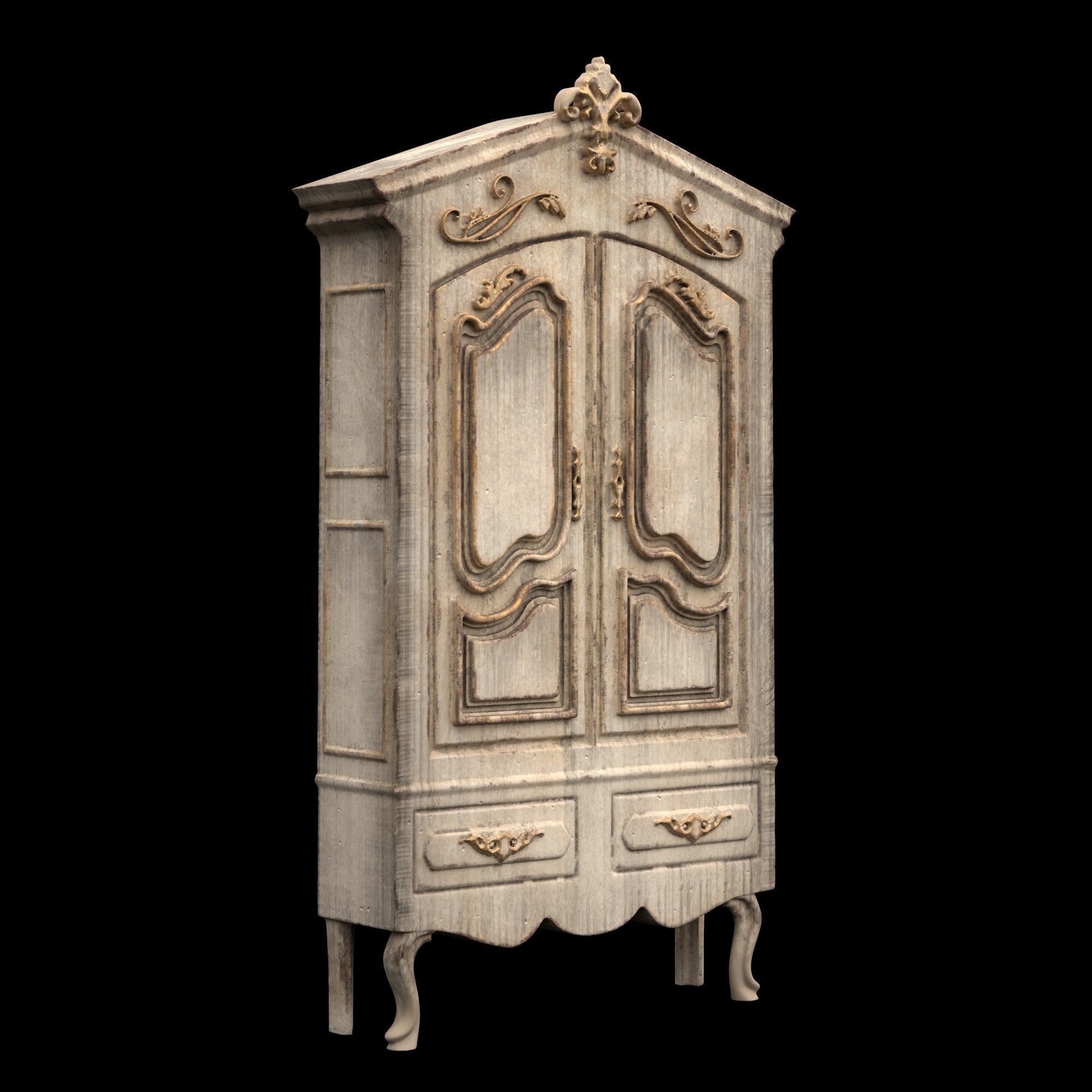 ANTIQUE WARDROBE - VINTAGE CLOSET - RUSTIC - FRENCH ROCOCO STYLE 3D ...