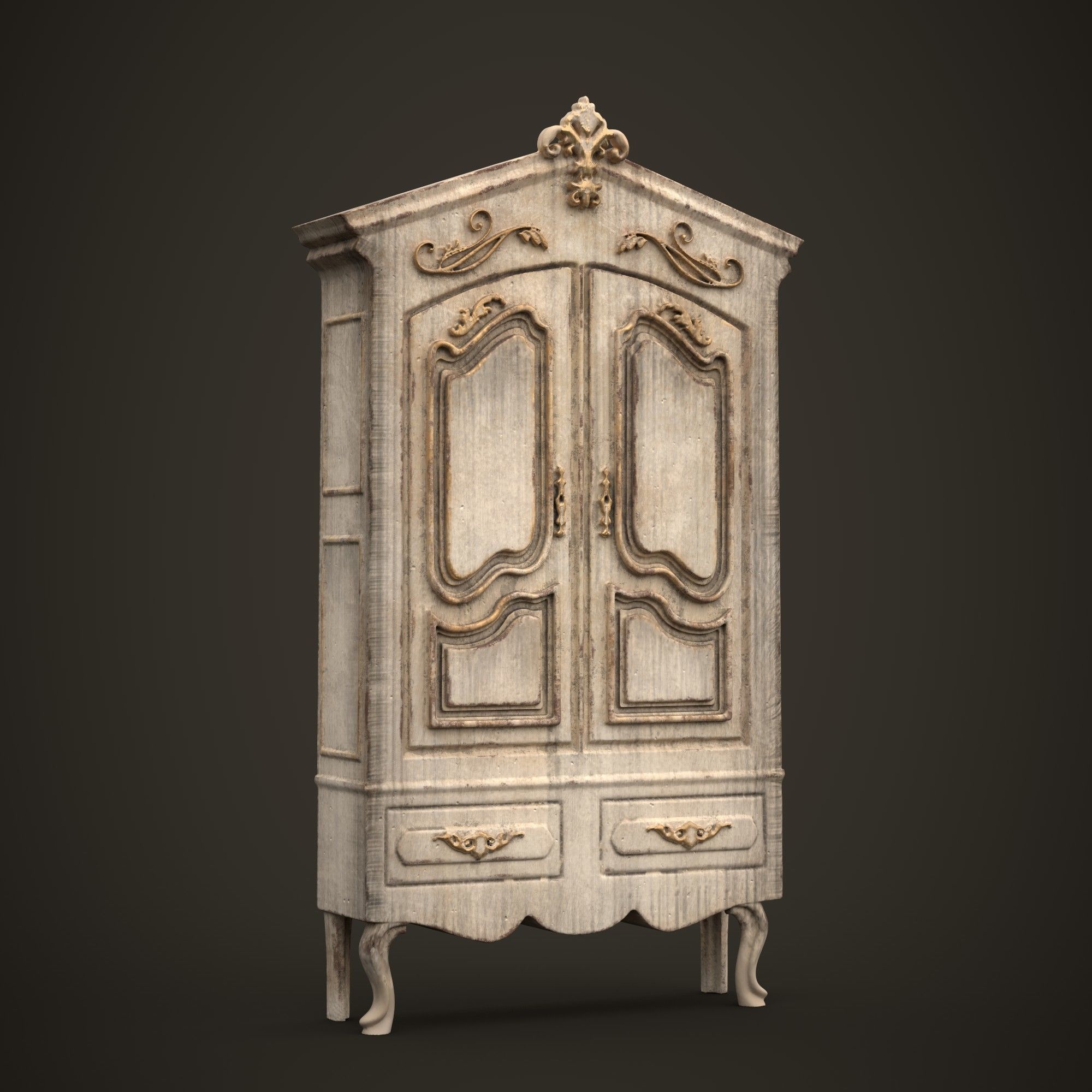 ANTIQUE WARDROBE - VINTAGE CLOSET - RUSTIC - FRENCH ROCOCO STYLE 3D ...