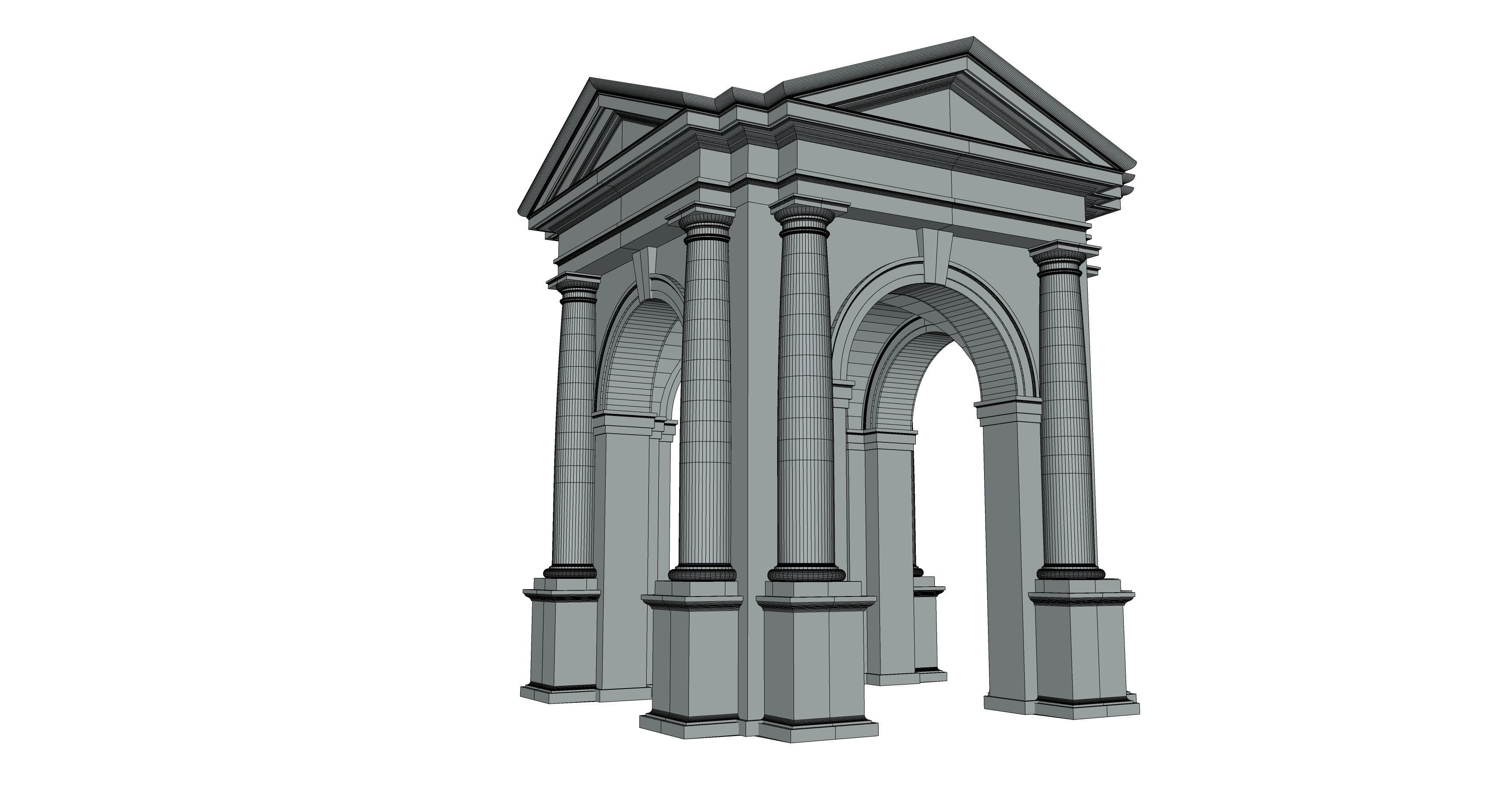 Arched portico Tuscan order with 3 4 columns with a pedestal 3D model ...