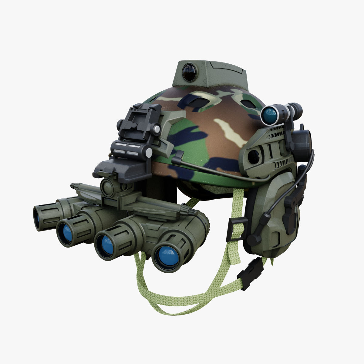 3D model Military Combat helmet with headset and goggles VR / AR / low ...