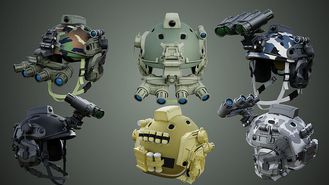 3D model Military Combat helmet with headset and goggles VR / AR / low ...