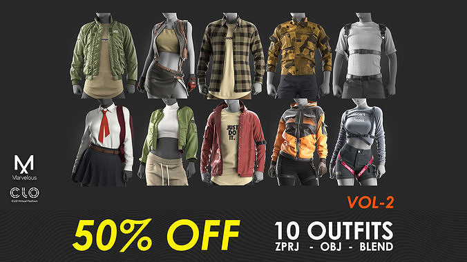 10 Outfits VOL 2 - Marvelous - CLO Project file 3D model | CGTrader