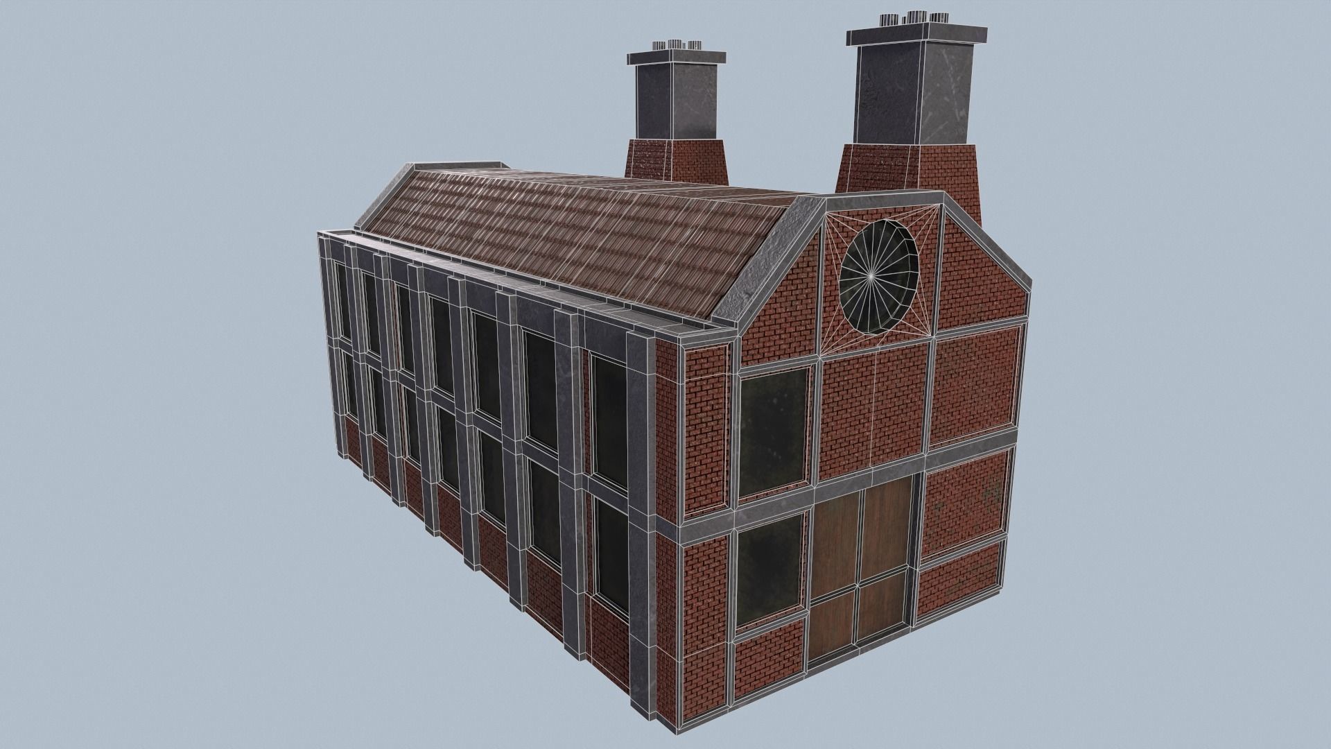 3D model Factory brick building with two chimneys VR / AR / low-poly ...