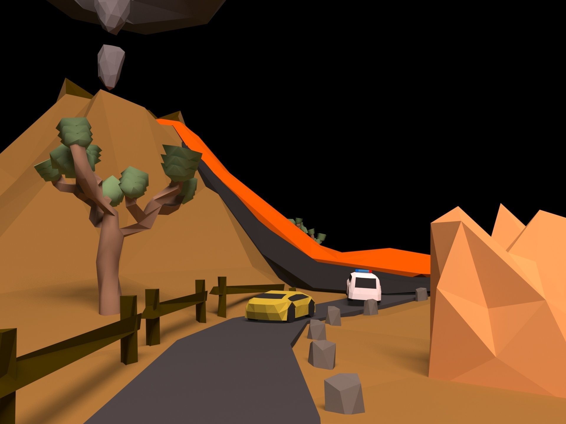 3D model Low poly landscape volcano with lava VR / AR / low-poly | CGTrader