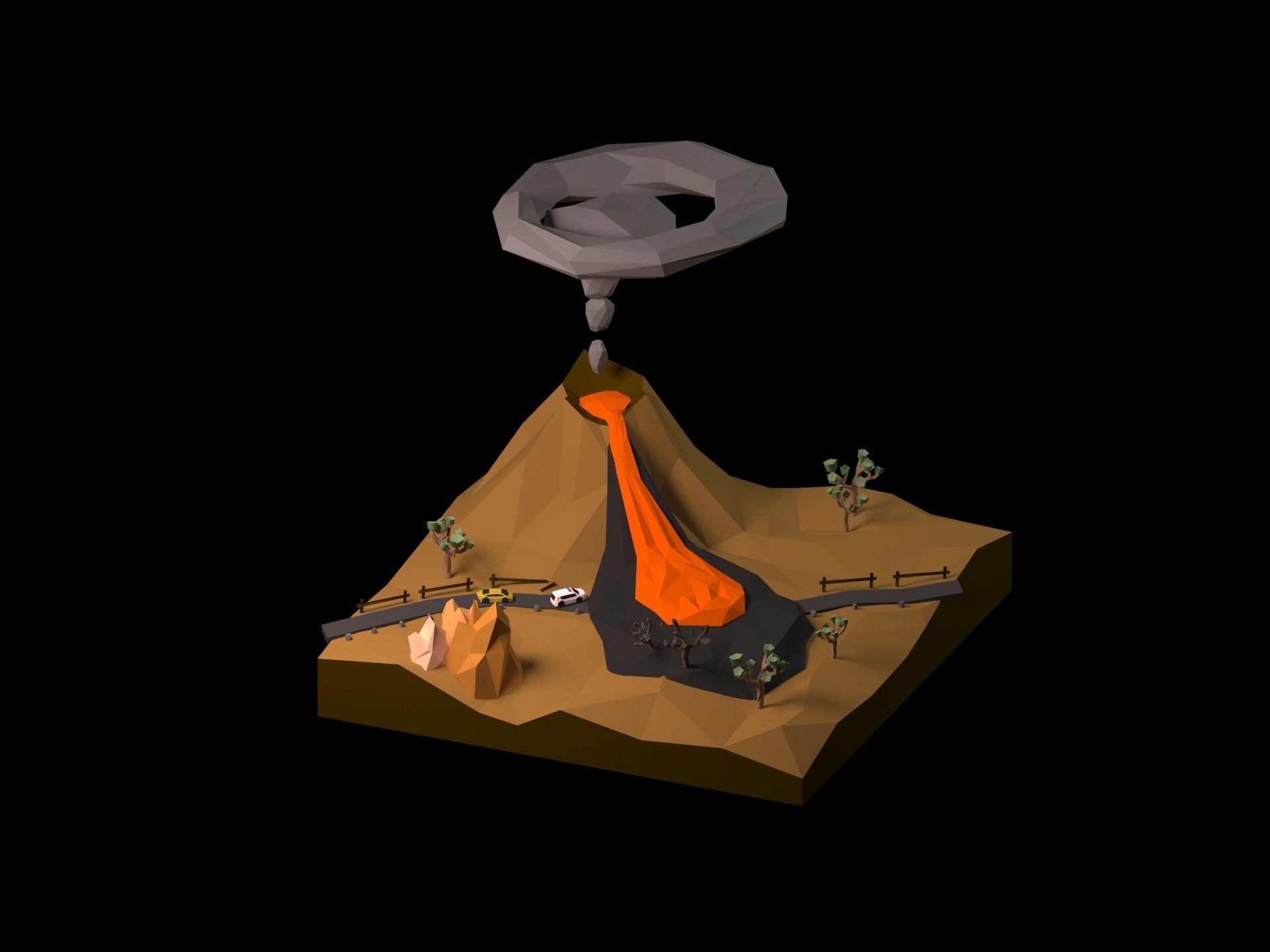 3D model Low poly landscape volcano with lava VR / AR / low-poly | CGTrader