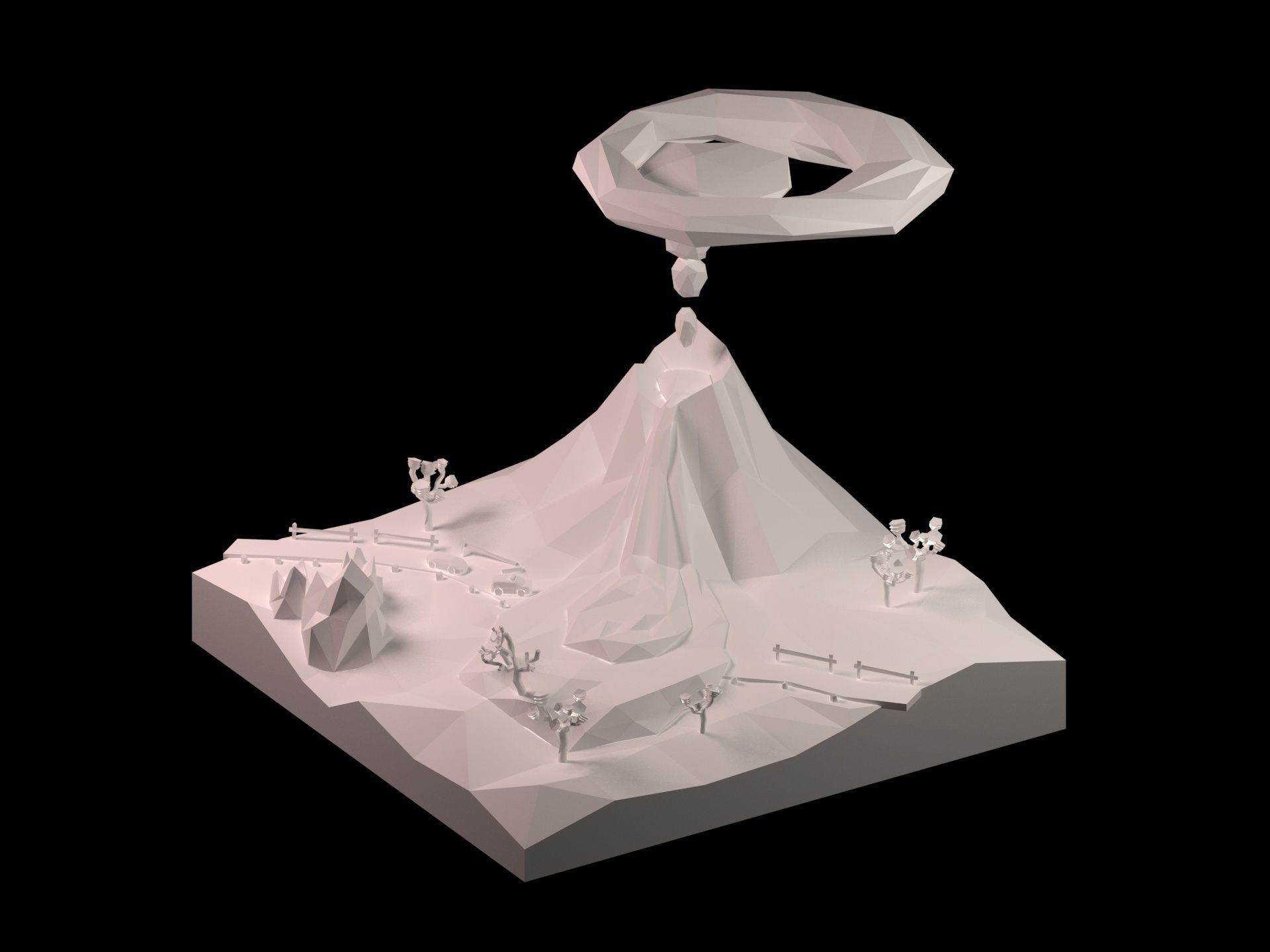 3D model Low poly landscape volcano with lava VR / AR / low-poly | CGTrader