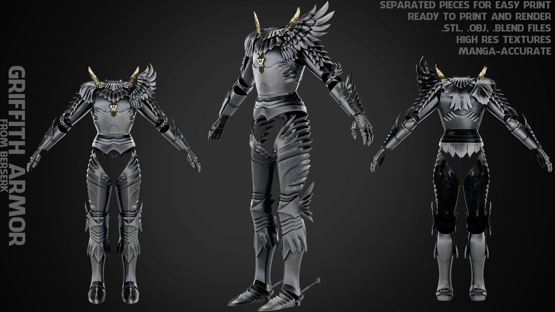 Berserk Griffith Armor for Cosplay 3D model 3D printable | CGTrader