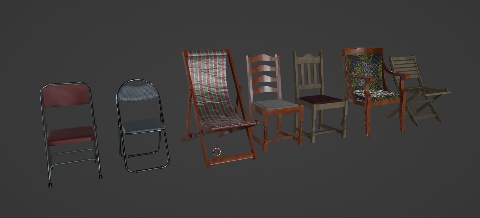 3D model 7chair pack x2 textures per one 3D model Low Poly PBR VR / AR ...