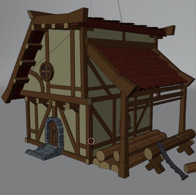 3D model sawmill Low-poly 3D model wooden house with logs VR / AR / low ...