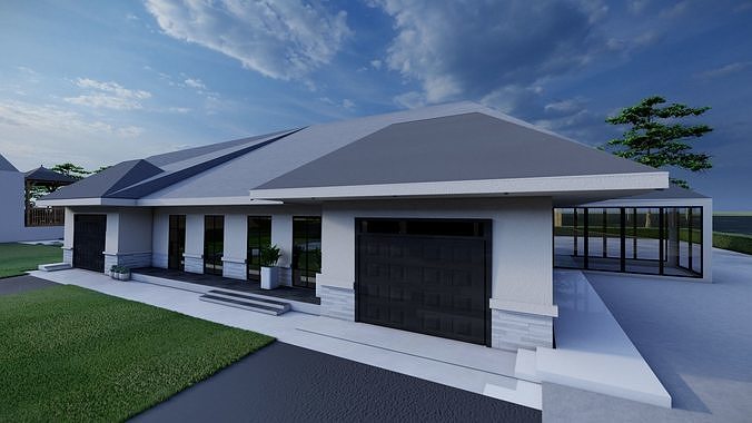 3D model Landscape lake house 3D Farm house design VR / AR / low-poly ...