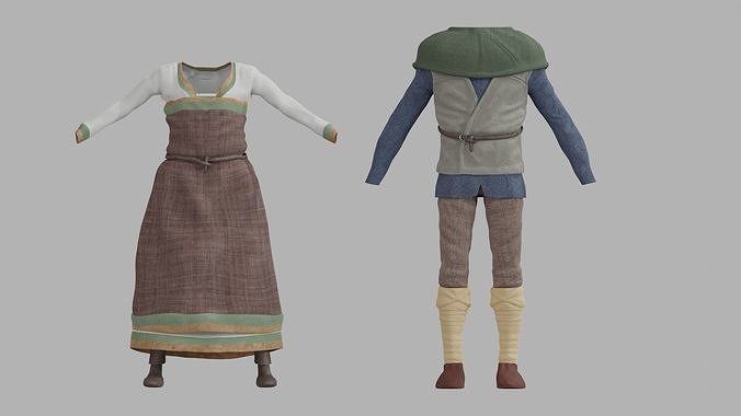 3D model Villigers Male Female Medieval Peasants Game Ready PBR VR / AR ...