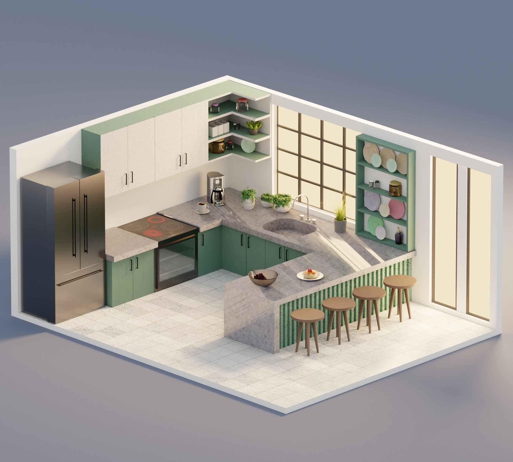 Kitchen isometric design 3D model | CGTrader