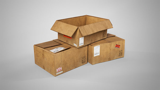 3D model Set of 3 Cradboard Boxes - PBR Low-Poly Game Ready Storage Box ...