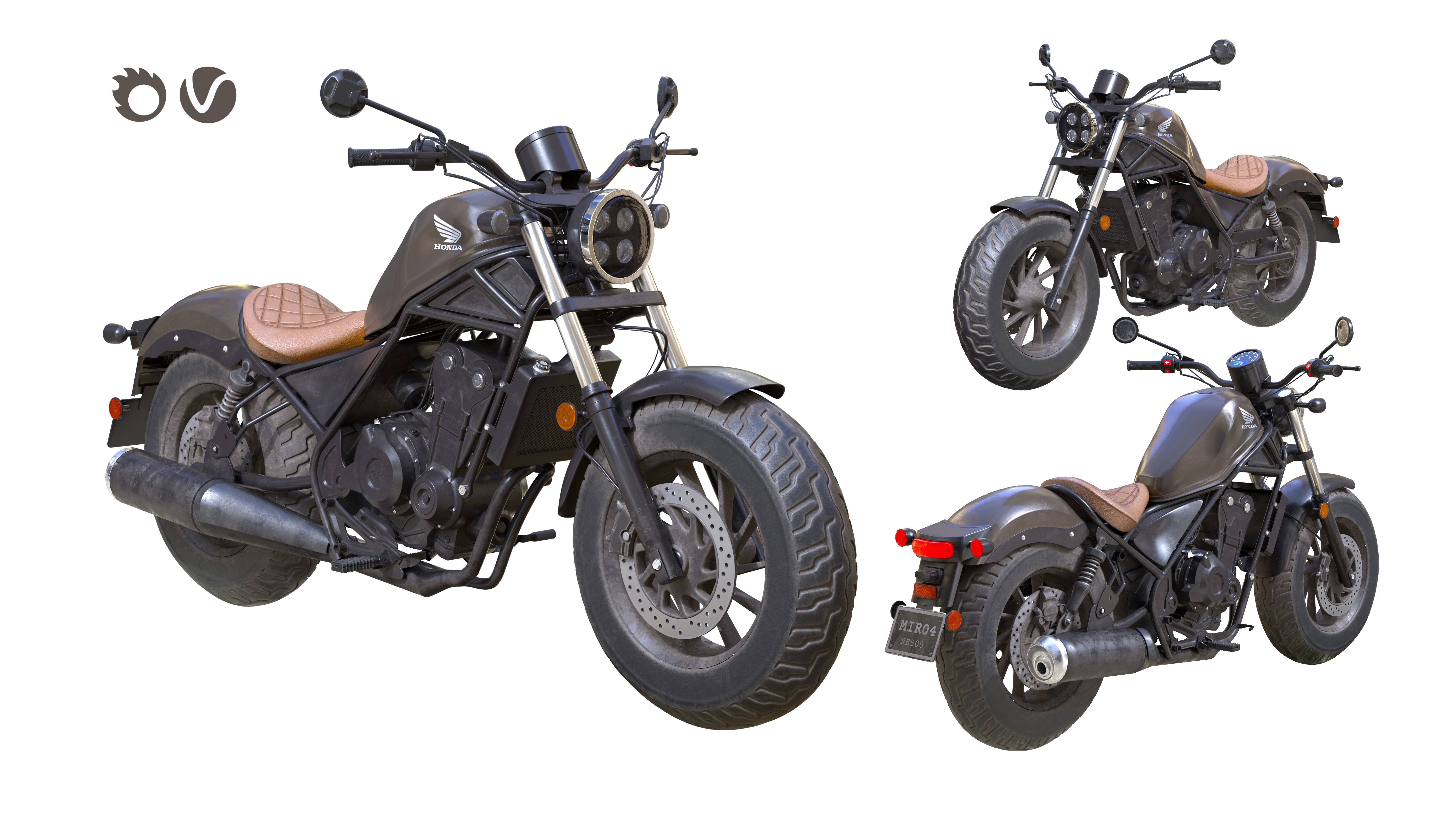 motorcycle honda Rebel 500 with high quality PBR textures 3D model ...